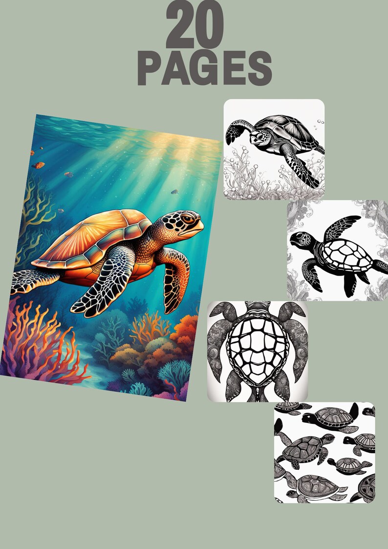 20 Sea Turtle Coloring Book, Printable Coloring Book, Bookmark ...