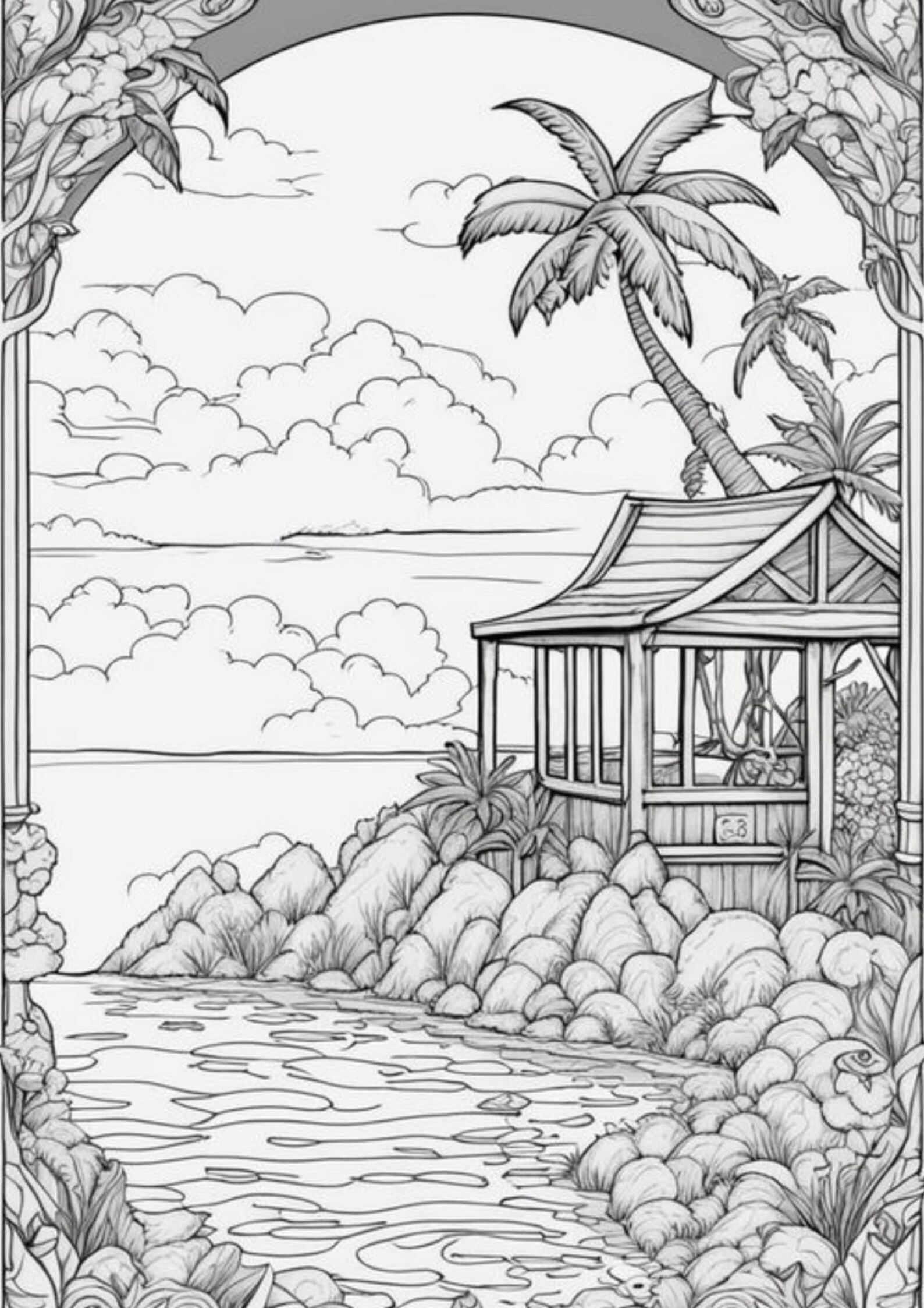 Enchanted Island Coloring Book, Digital Fantasy Coloring, Magical ...