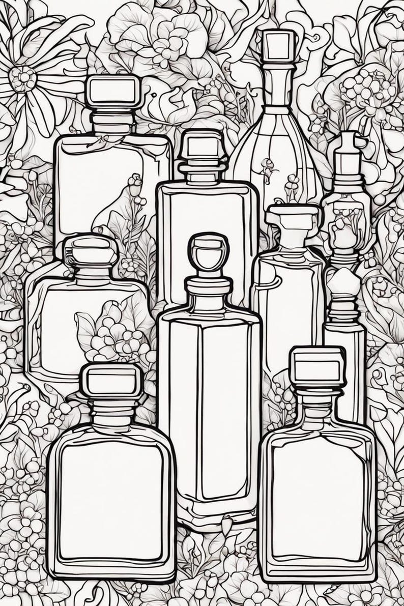 Perfume Bottles Coloring Book, Colorful Perfume Art, Colorful Perfume ...