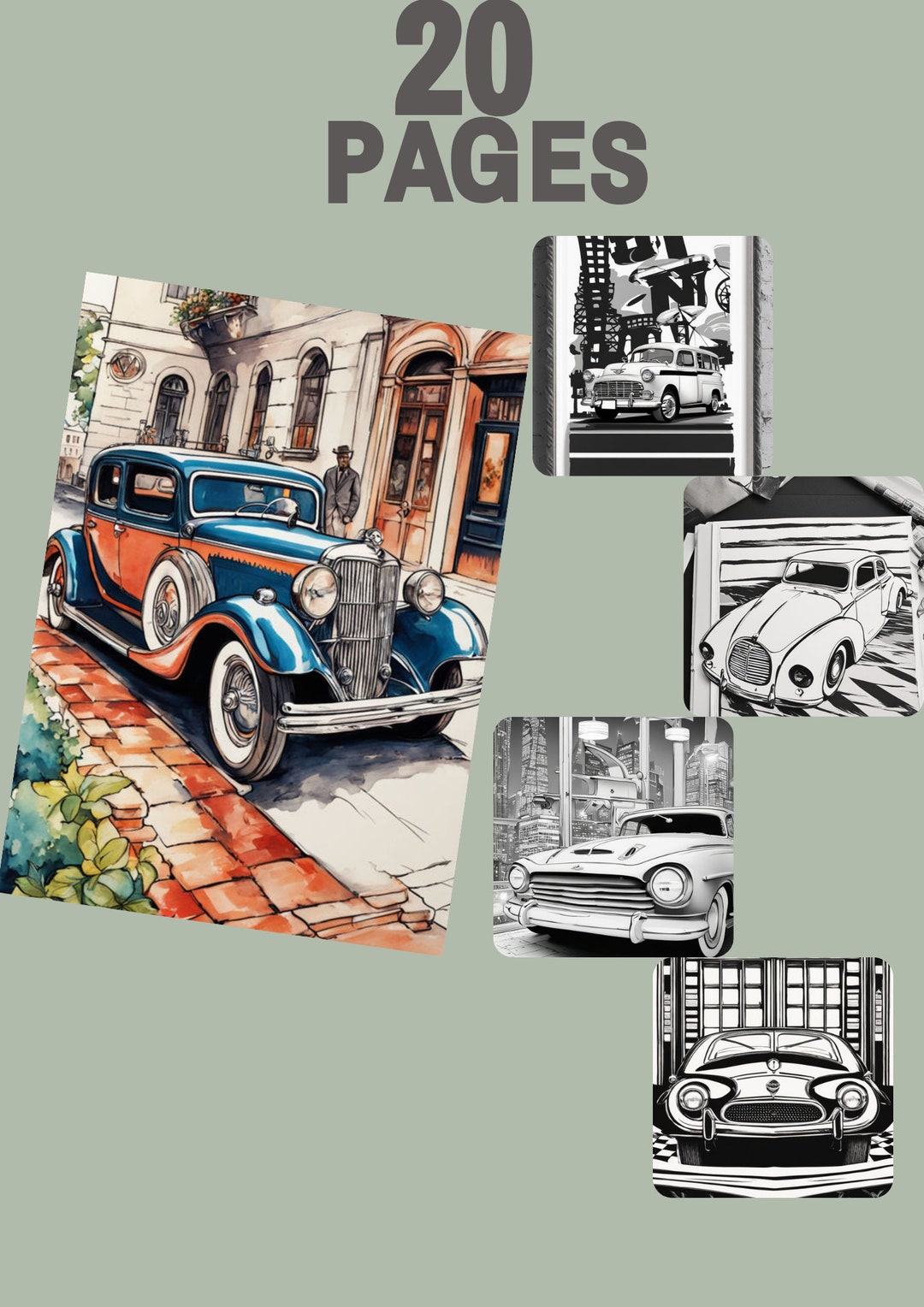 20 Vintage Car Coloring Book for Kids, Cute Coloring Book, Toddler ...