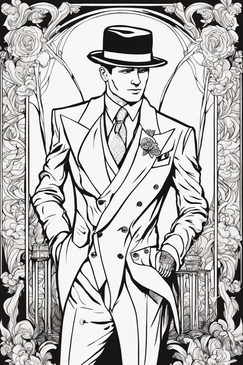 1920s Man Coloring Book, Roaring Twenties Fashion Coloring, Vintage ...