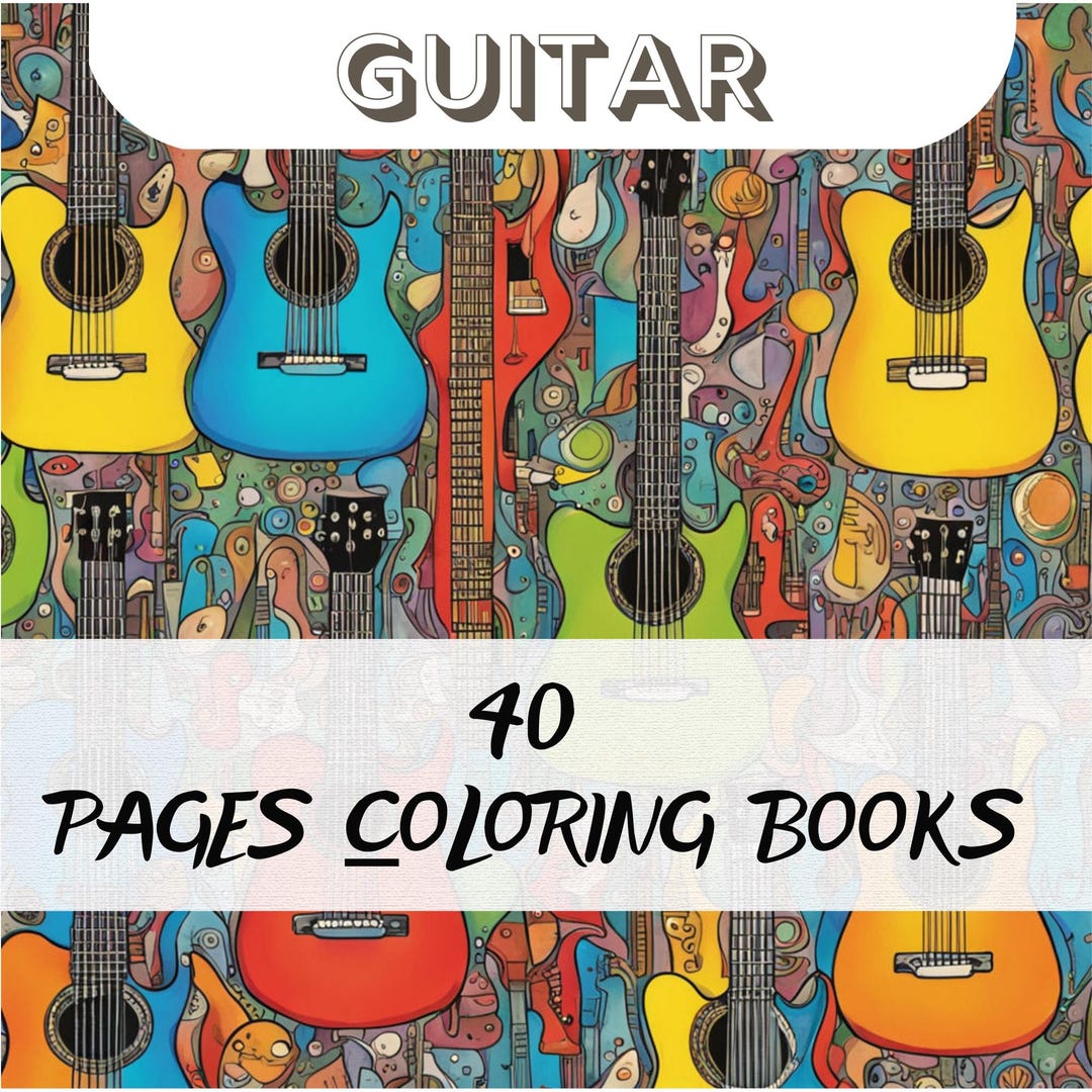 Guitar Coloring Book | Printable Picture Set | Adult & Easy Coloring ...