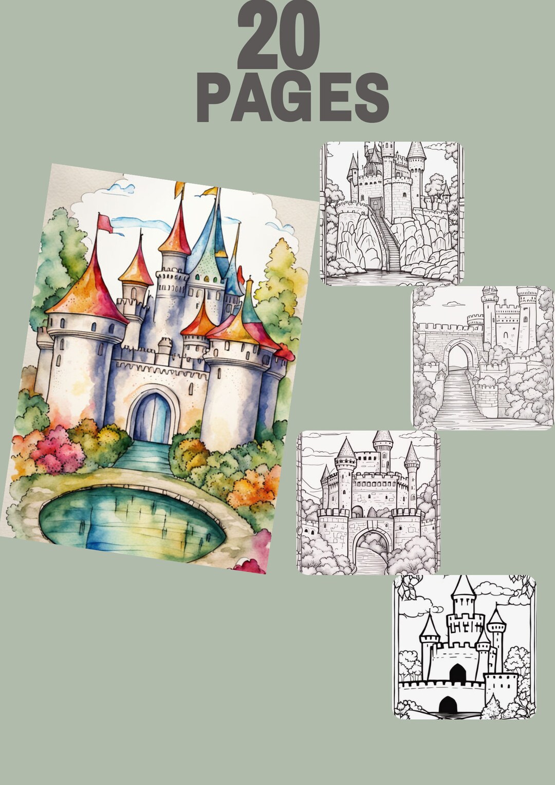 20 Castle Coloring Book, Castle Printable Coloring Book, Coloring Book ...