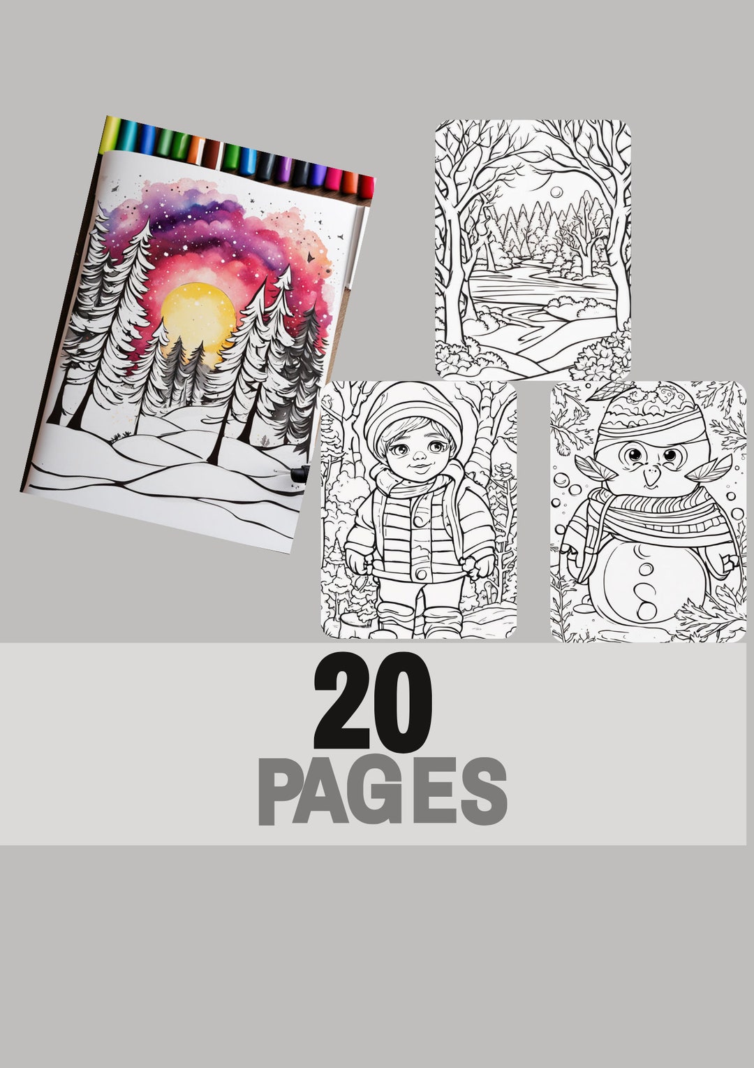 Winter Coloring Book,digital Coloring Pages, Wintertime Illustrations ...