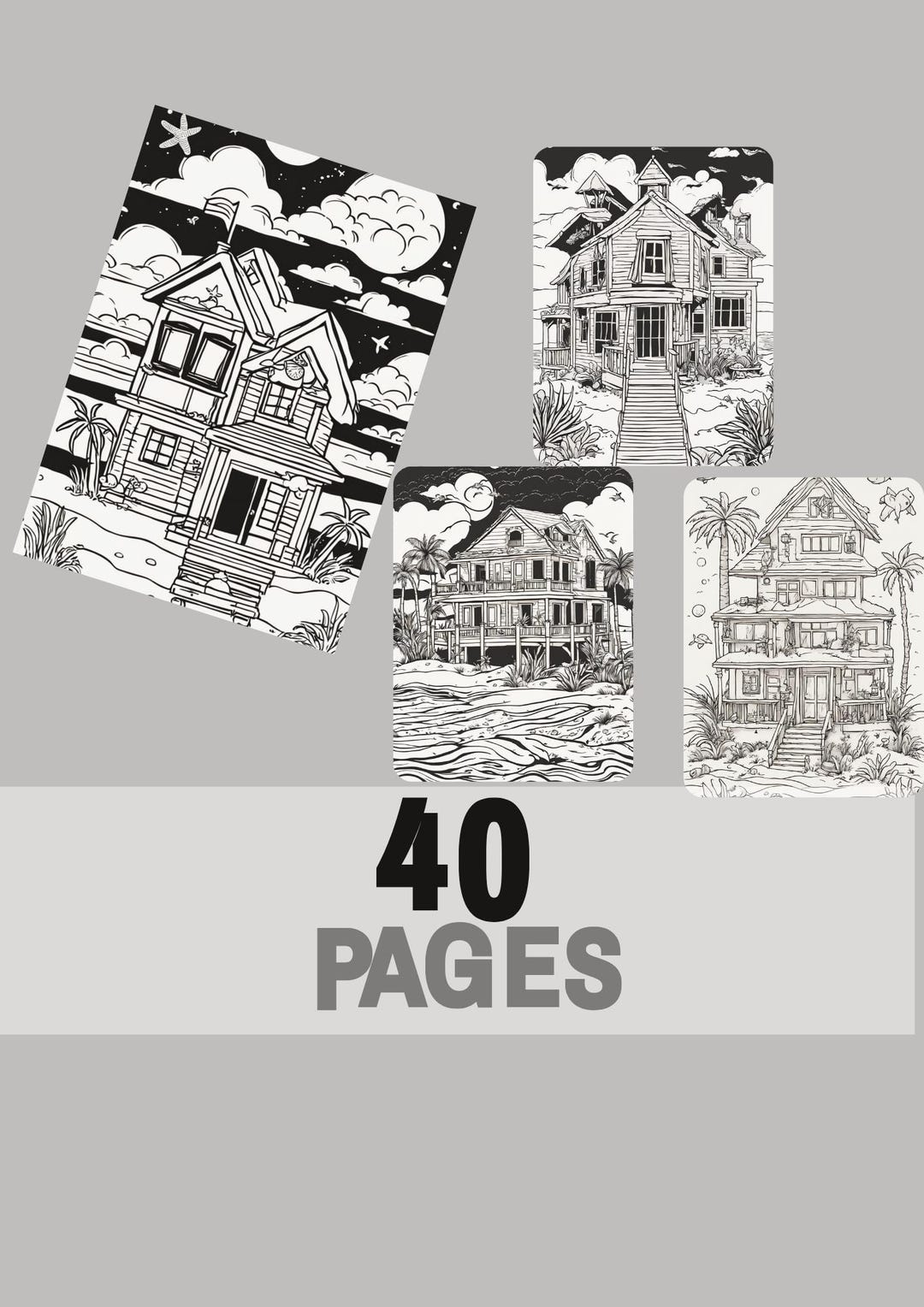 Beach House Coloring Book, Coastal Art Coloring, Tropical House ...