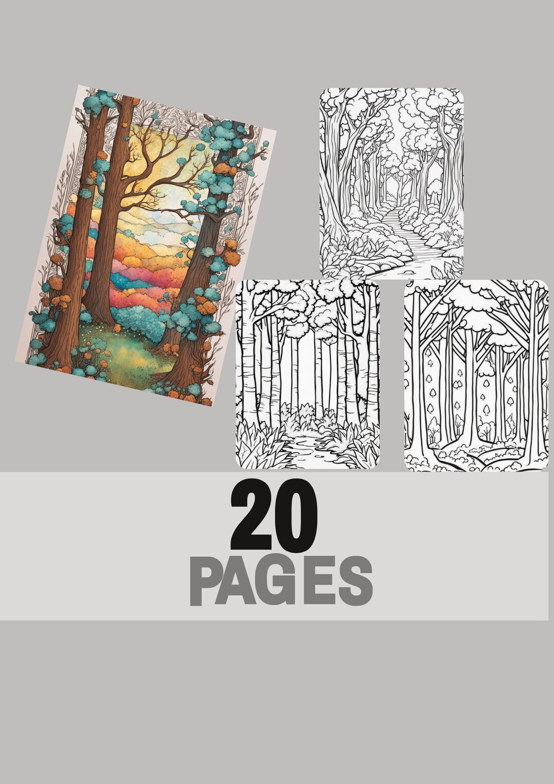 Trees Coloring Book, Forest Coloring Book, Digital Coloring Book ...