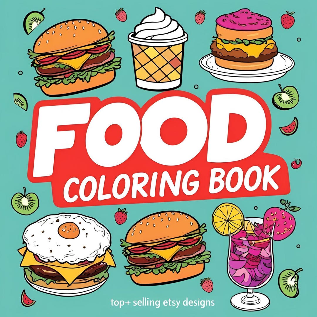 Food Coloring Book, Colorful Food Art, Digital Food Designs, Printable ...