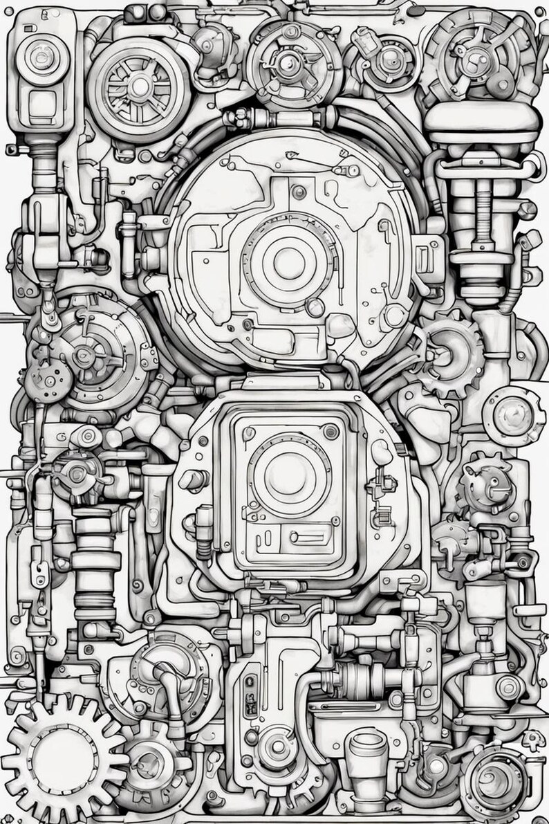 Mechanical Coloring Book, Gears and Gadgets Coloring, Digital ...