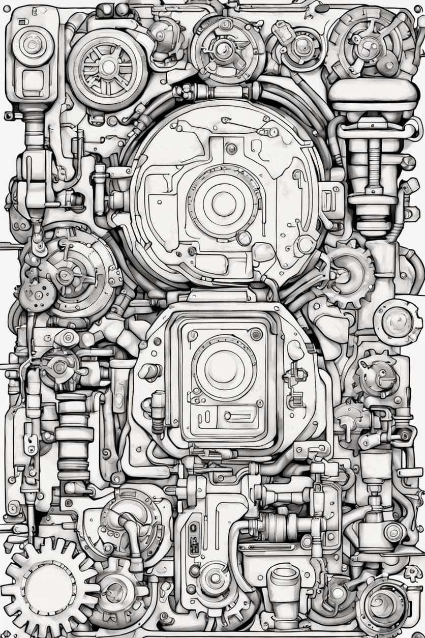 Mechanical Coloring Book, Gears and Gadgets Coloring, Digital ...