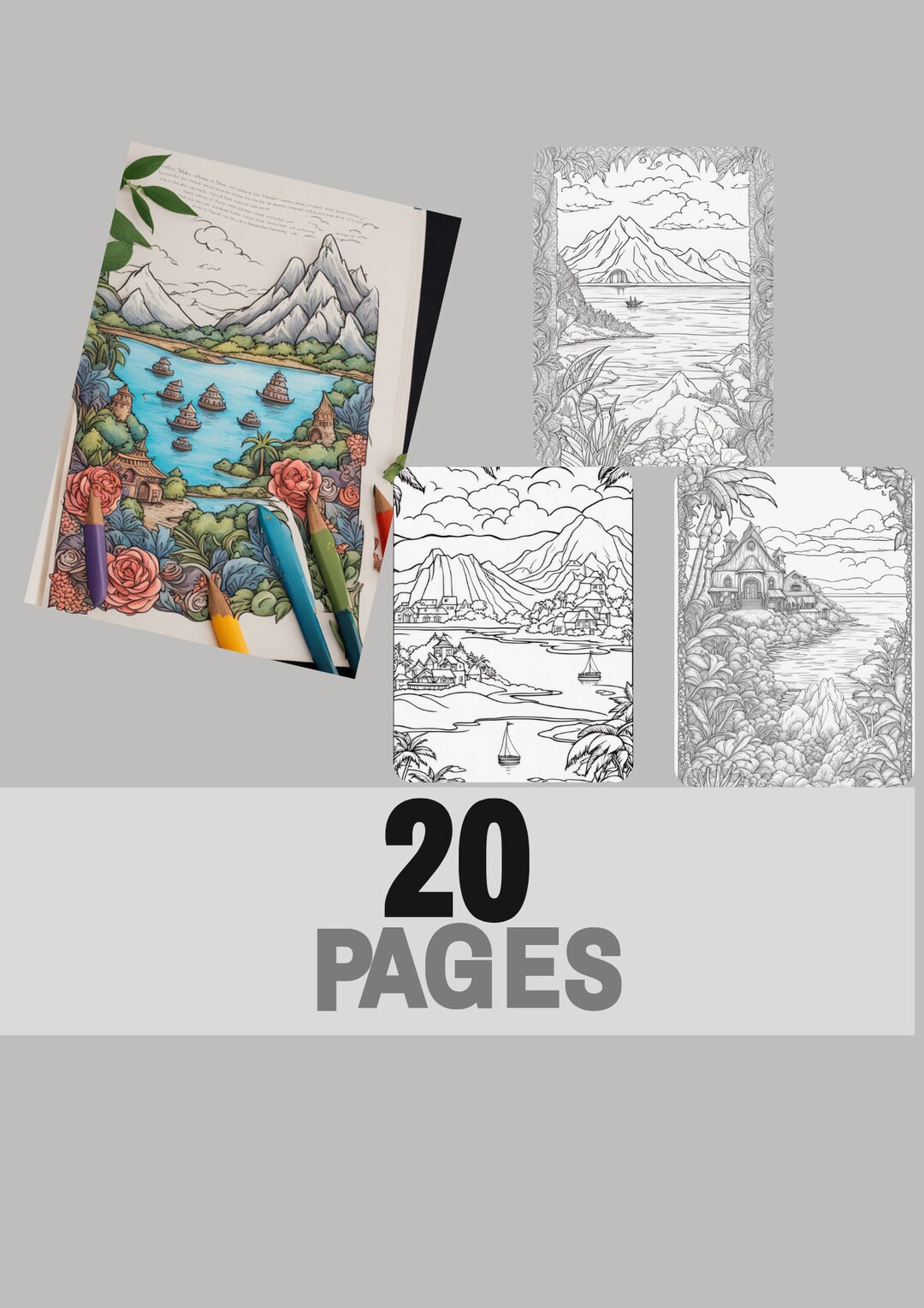 Enchanted Island Coloring Book, Digital Fantasy Coloring, Magical ...