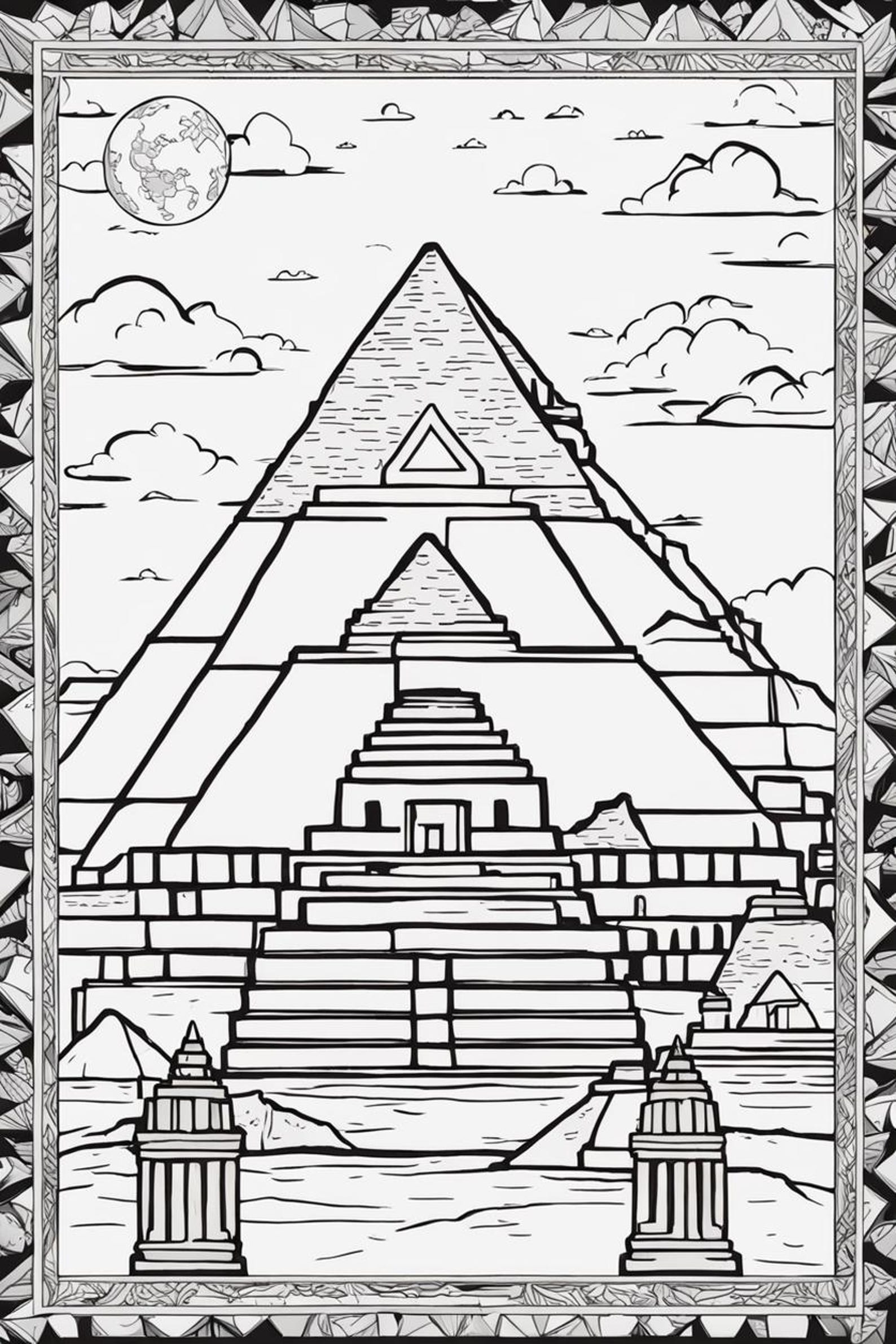 Pyramids Coloring Book, Ancient Wonders Coloring, Digital History Art ...