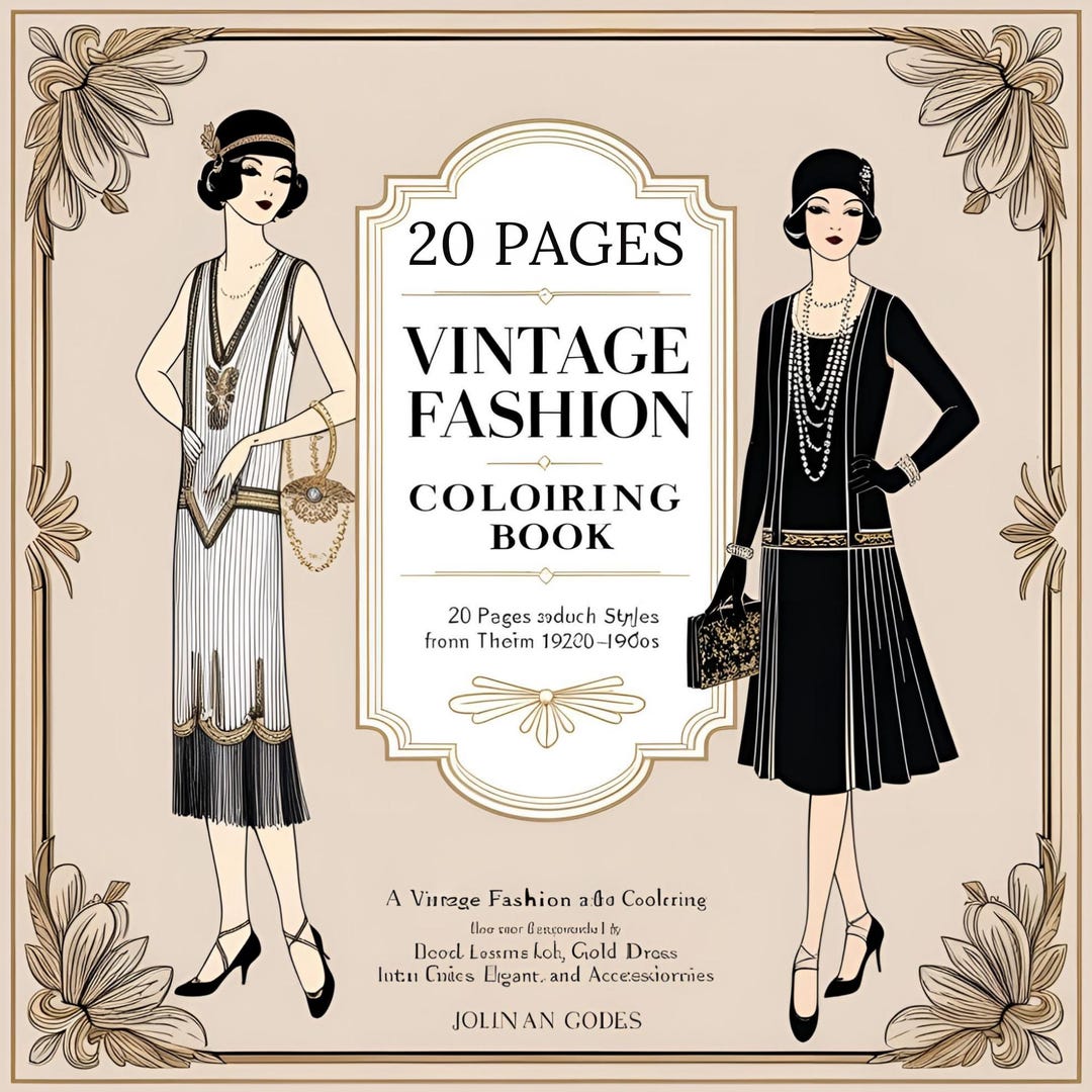 Vintage Fashion Coloring Book, Retro Style Coloring Pages, Digital ...