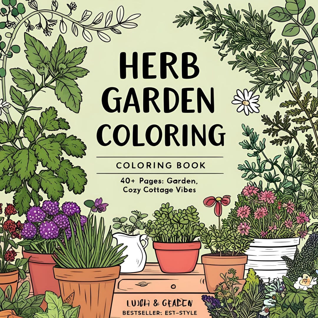 Herb Garden Coloring Book, Botanical Coloring Pages, Digital Herb ...