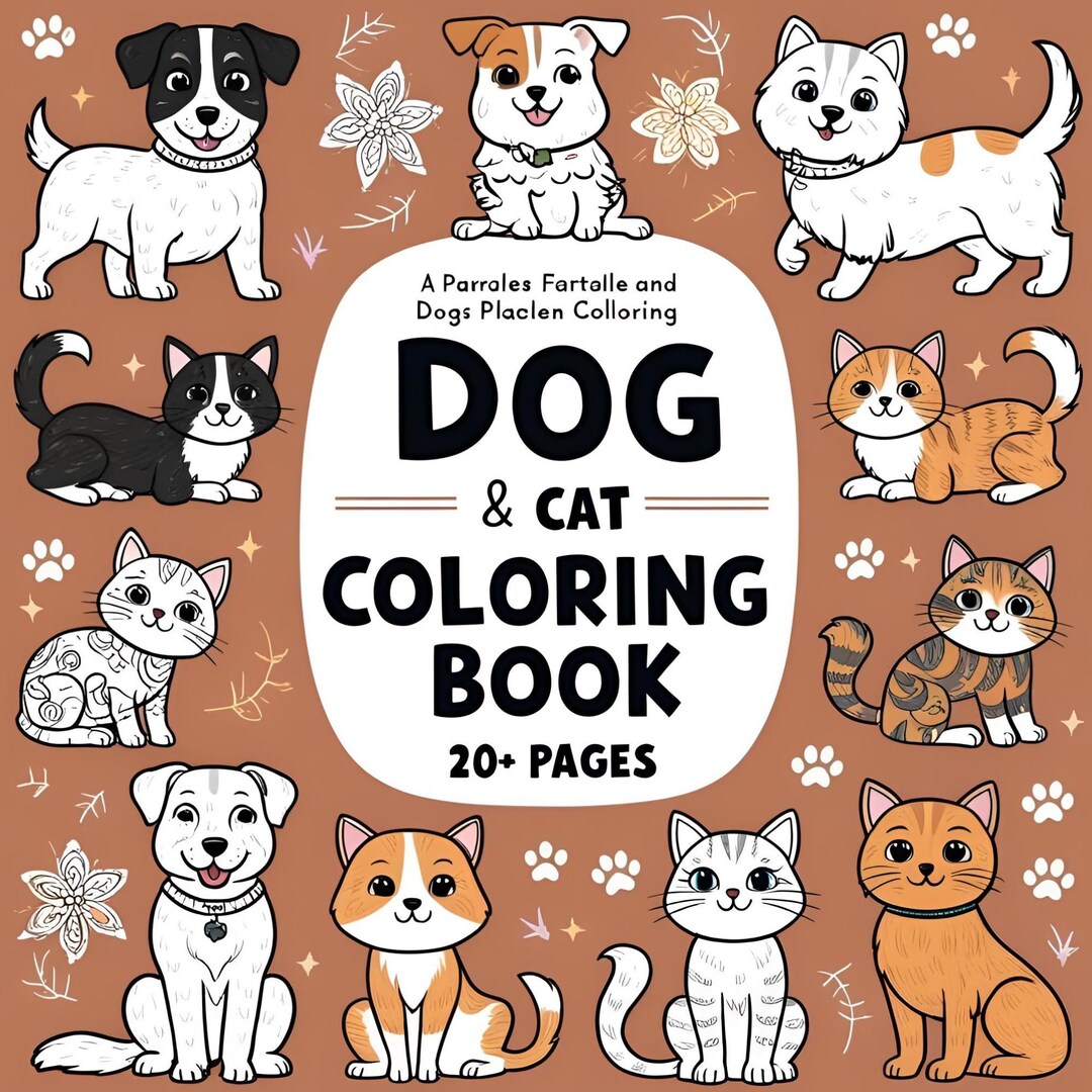 Dog and Cat Coloring Pages, Digital Pet Coloring, Cute Animal Designs ...