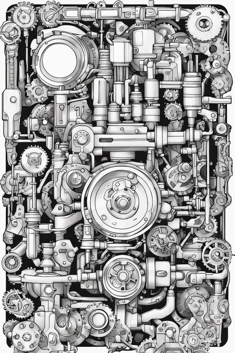 Mechanical Coloring Book, Gears and Gadgets Coloring, Digital ...