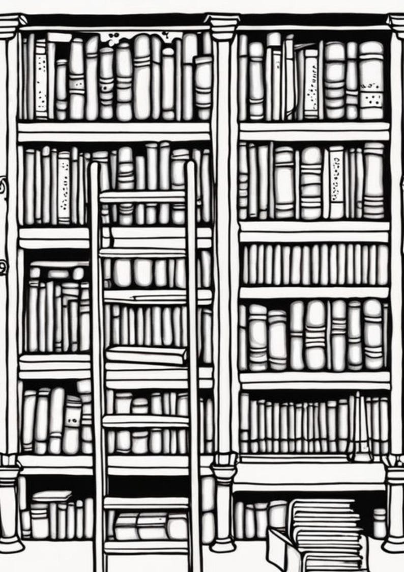 20 Library Coloring Book, Digital Library Art, Printable Library ...