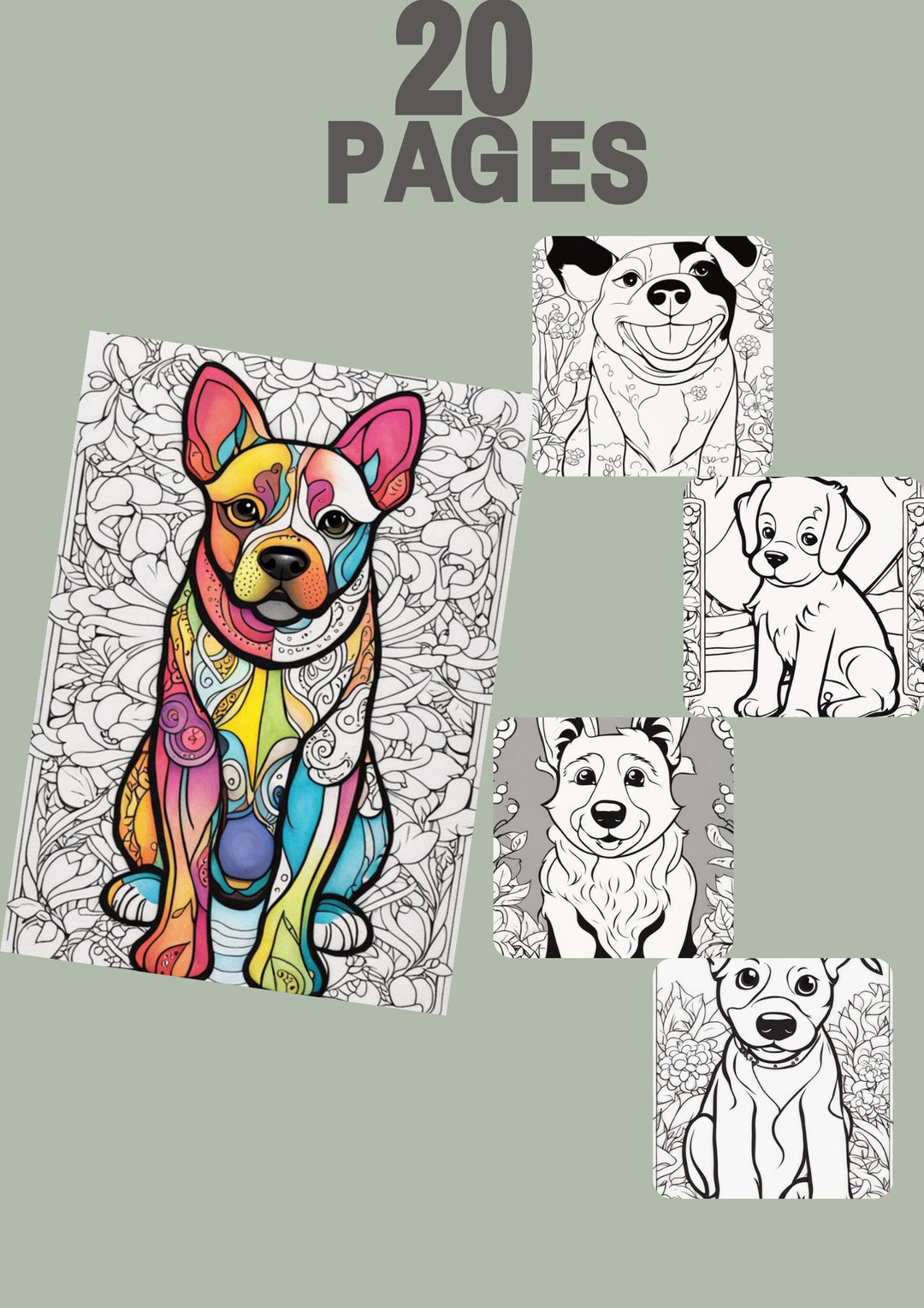 10 Dog Themed Coloring Book for Kids, Coloring Book Template, Digital ...