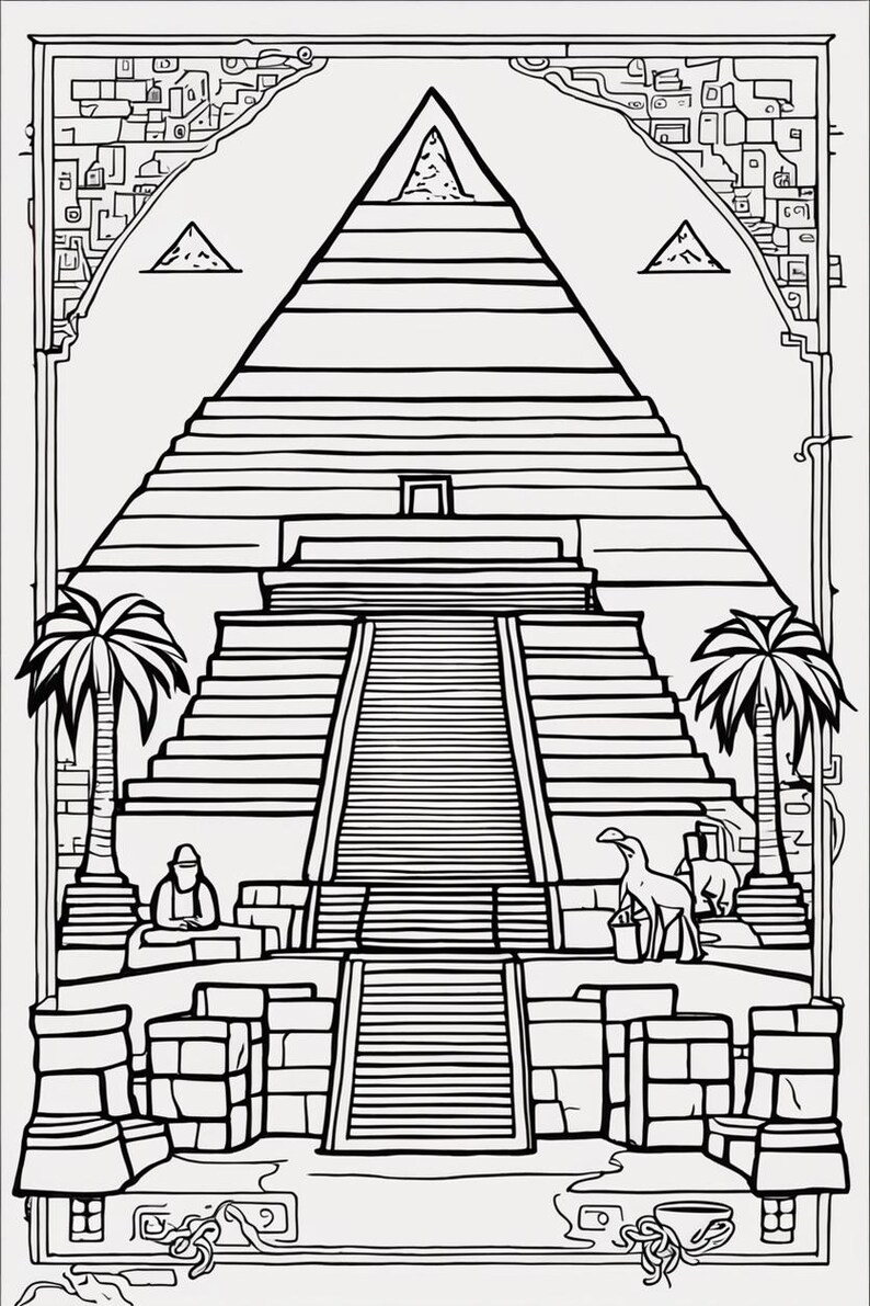 Pyramids Coloring Book, Ancient Wonders Coloring, Digital History Art ...