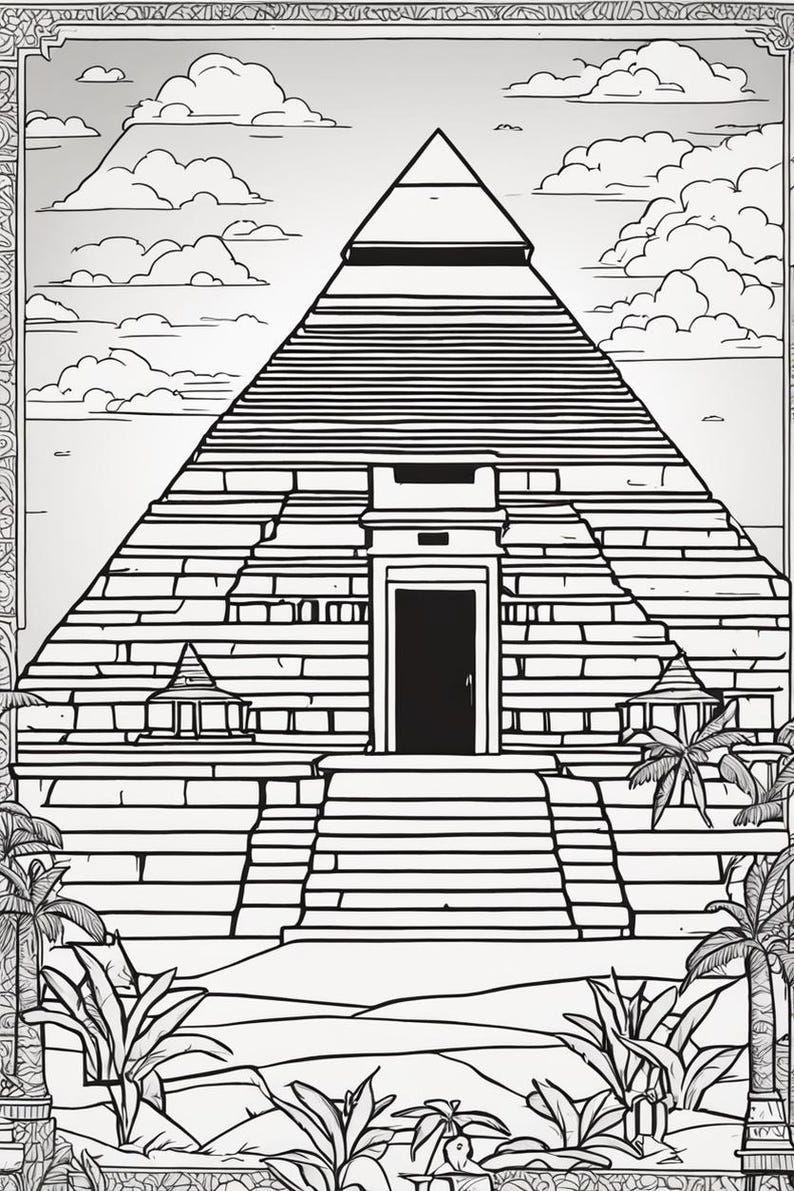 Pyramids Coloring Book, Ancient Wonders Coloring, Digital History Art ...