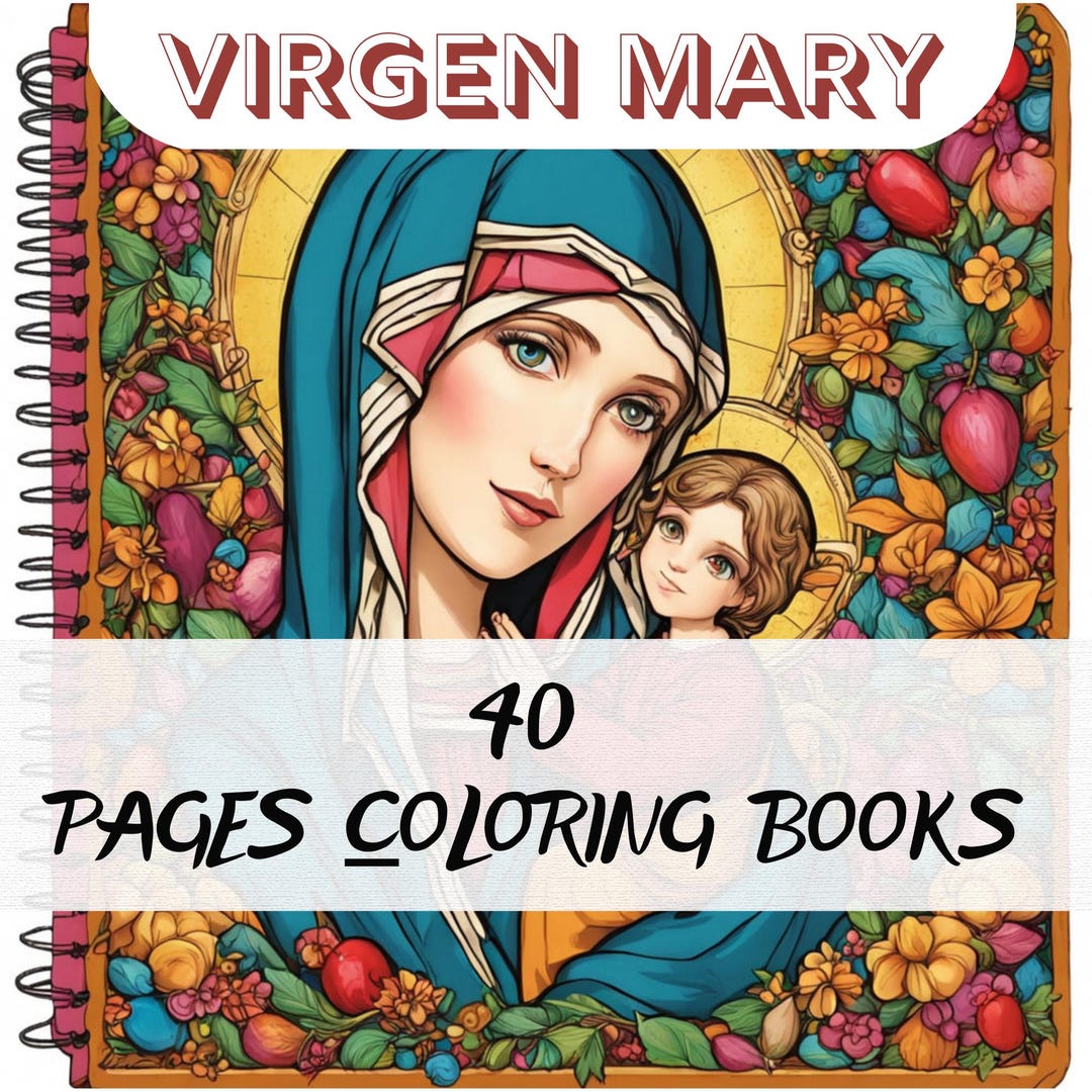 Virgin Mary Coloring Book, Religious Coloring Pages, Digital Virgin ...