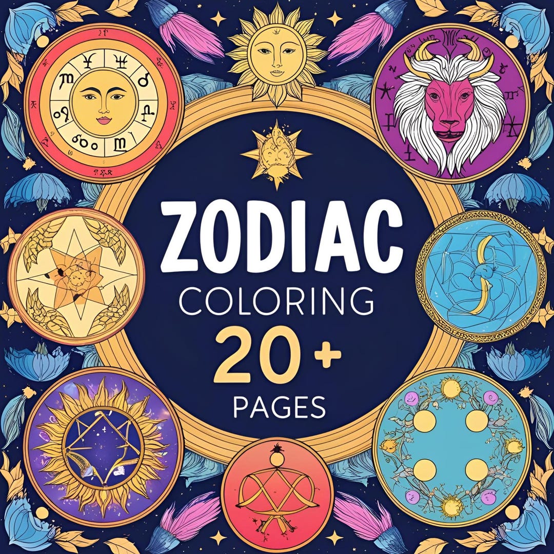 Zodiac Coloring Book, Astrology Coloring Pages, Horoscope Art Designs ...