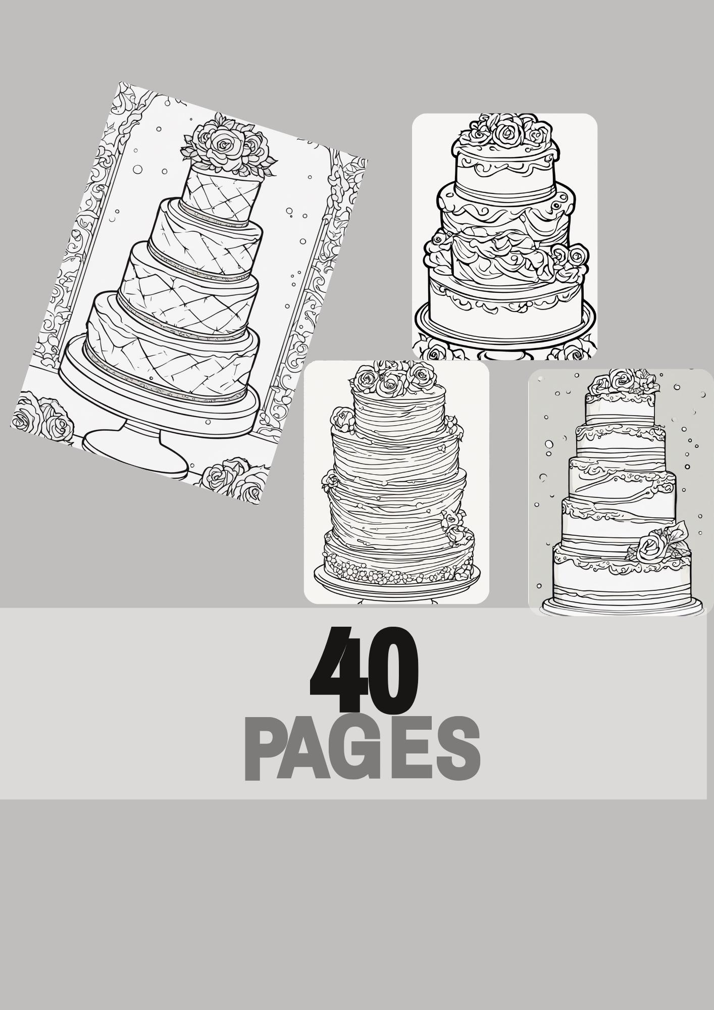 Wedding Cake Coloring Book, Bridal Cake Coloring Pages,digital Wedding ...