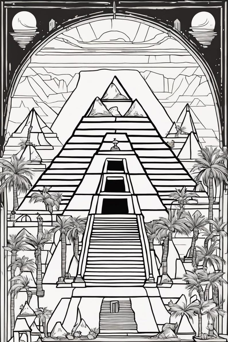 Pyramids Coloring Book, Ancient Wonders Coloring, Digital History Art ...