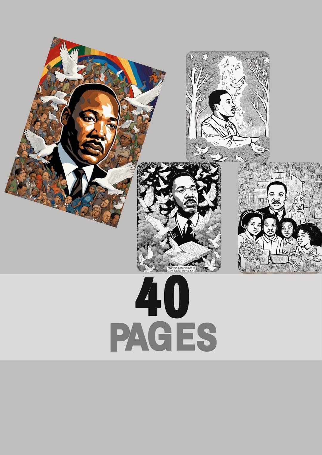Martin Luther King Coloring Book, MLK Jr. Digital Art, Black History ...