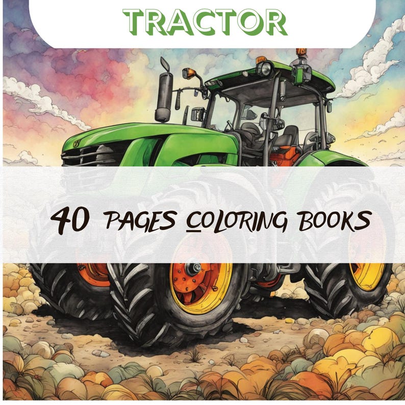 Tractor Themed Coloring, Tractor Coloring Book, Farming Vehicle Art ...