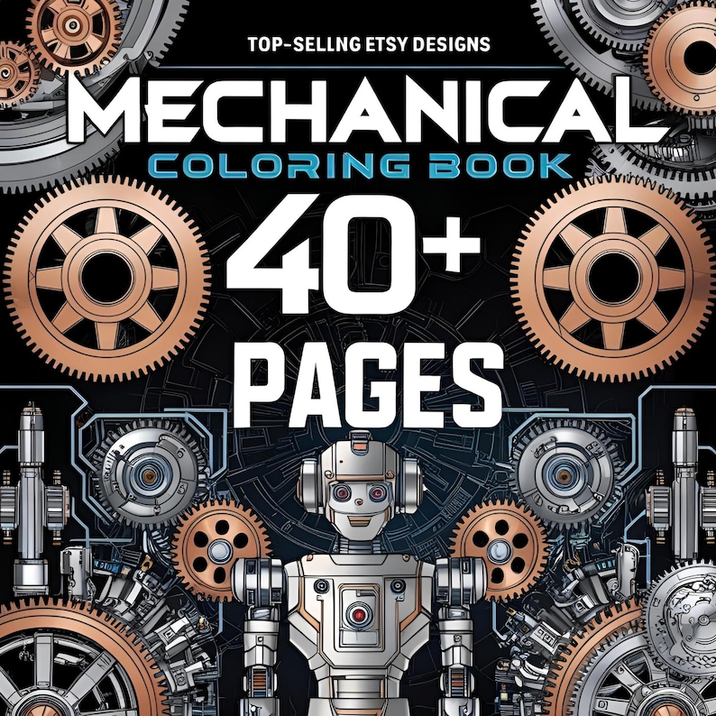 Mechanical Coloring Book, Gears and Gadgets Coloring, Digital ...