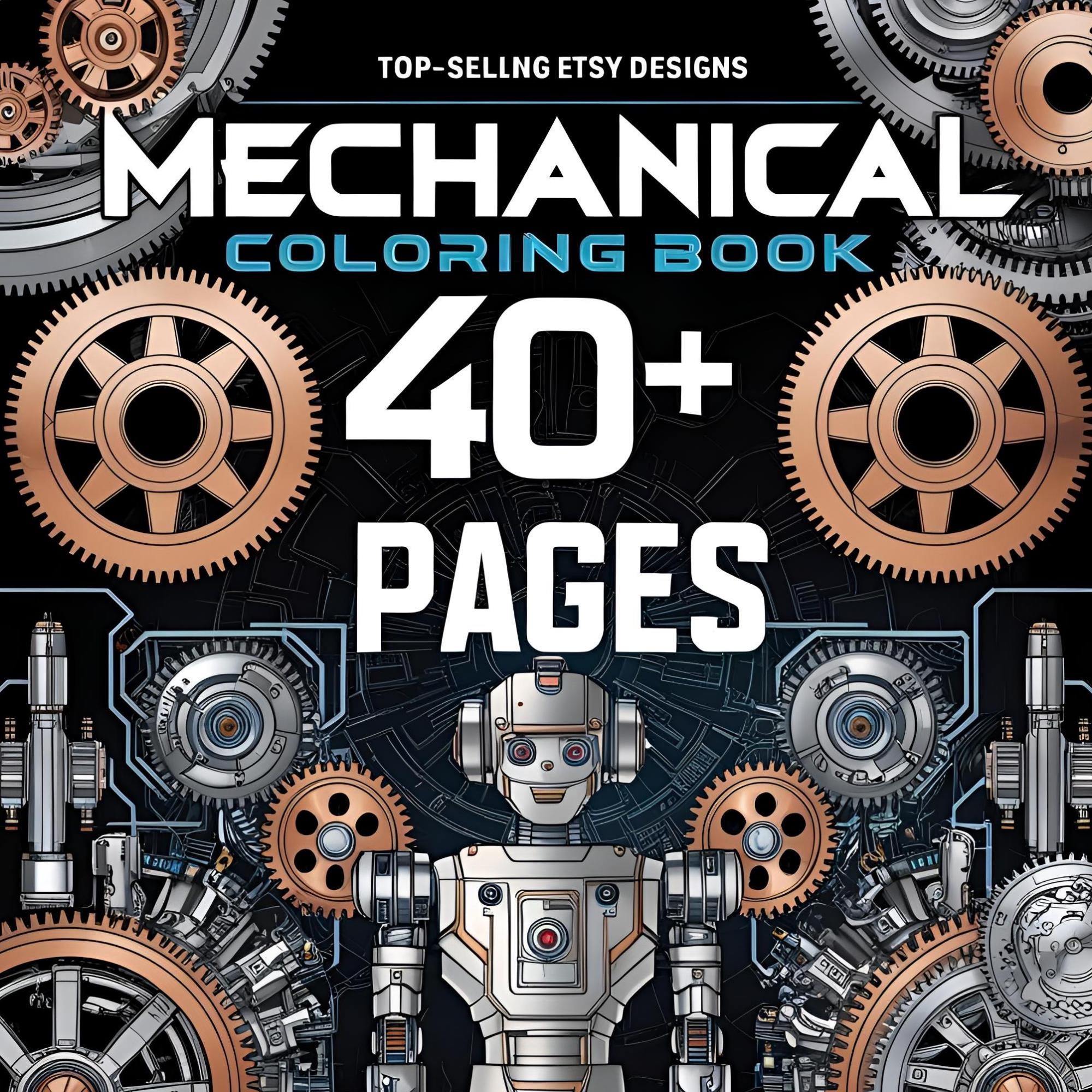 Mechanical Coloring Book, Gears and Gadgets Coloring, Digital ...
