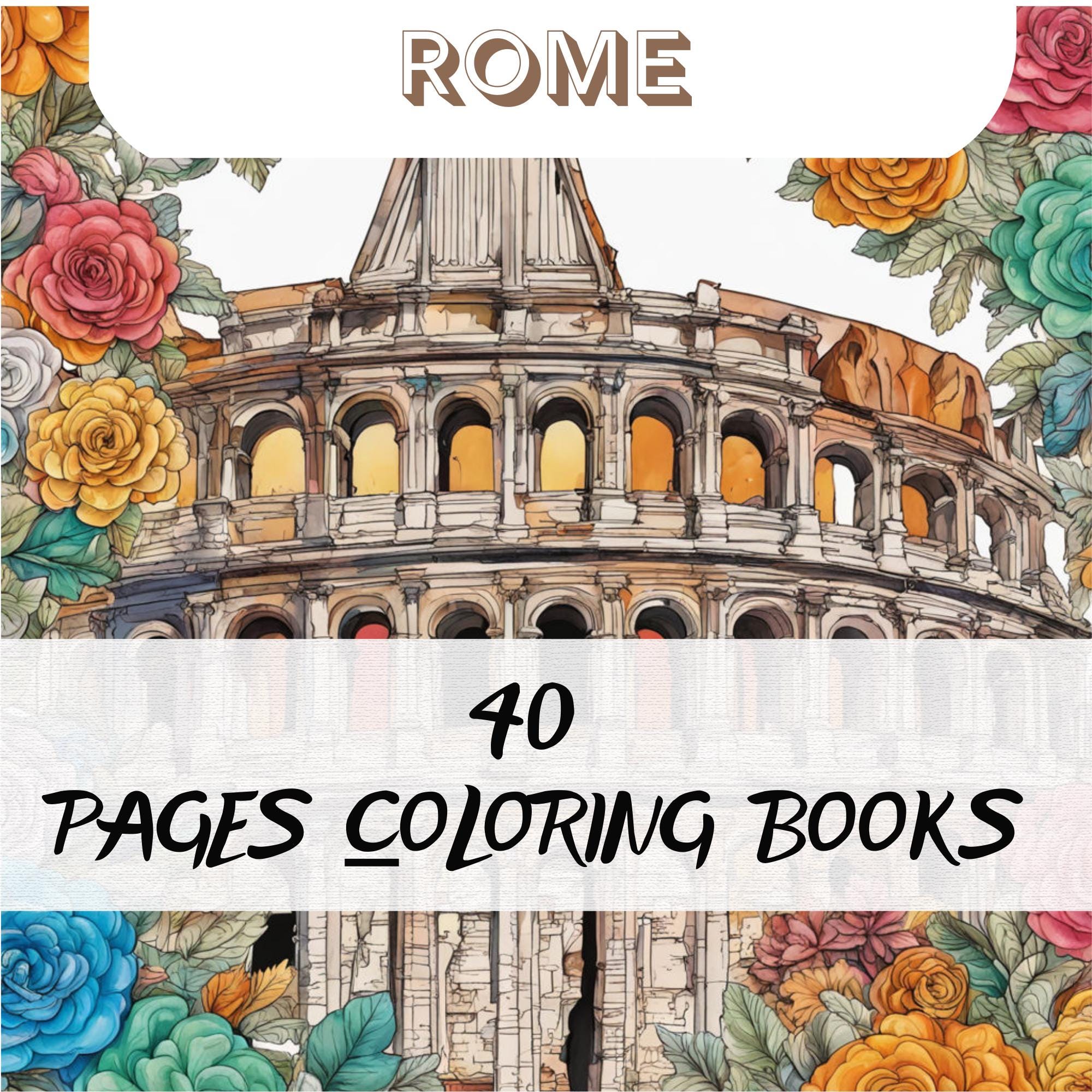 Rome Coloring Book, Digital Rome Art, Italy Landmarks Coloring, Roman ...