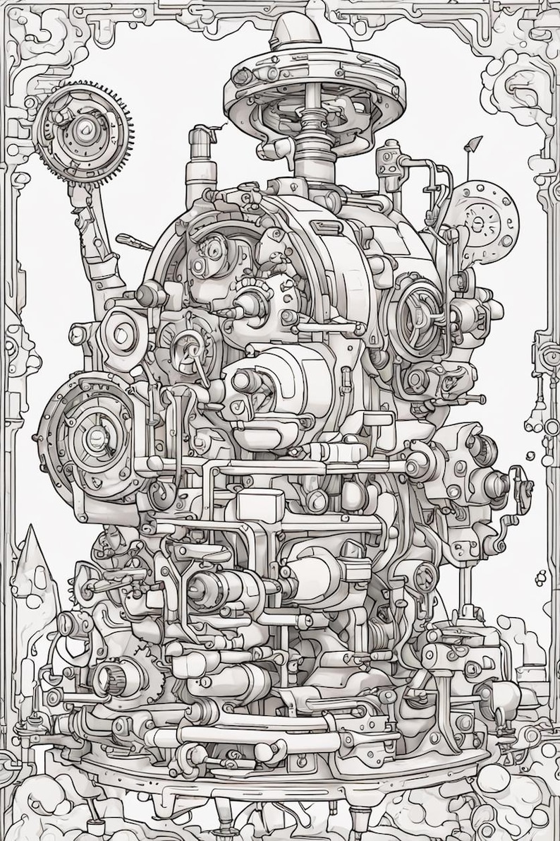 Mechanical Coloring Book, Gears and Gadgets Coloring, Digital ...