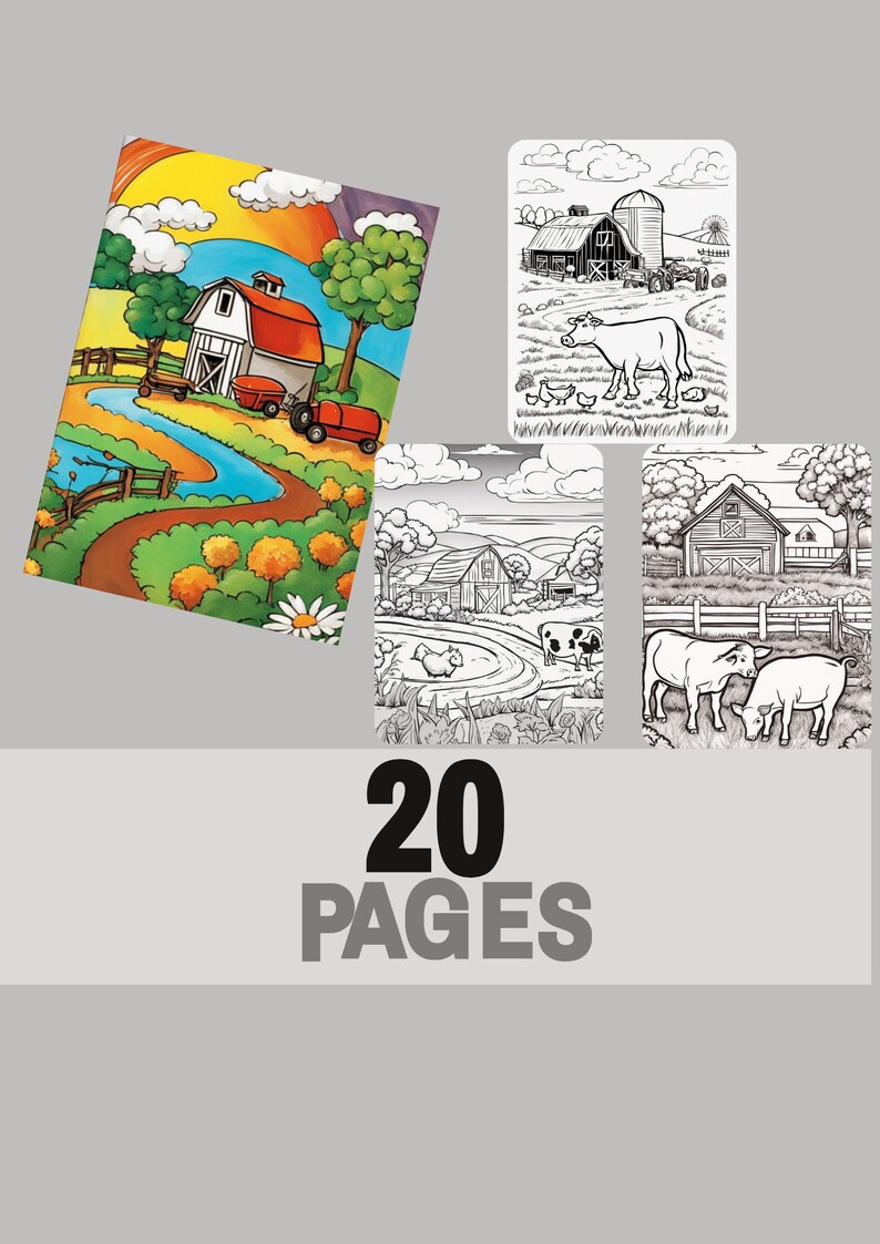 20 Farm Coloring Book, Digital Farm Art, Farm Coloring Pages, Relaxing ...