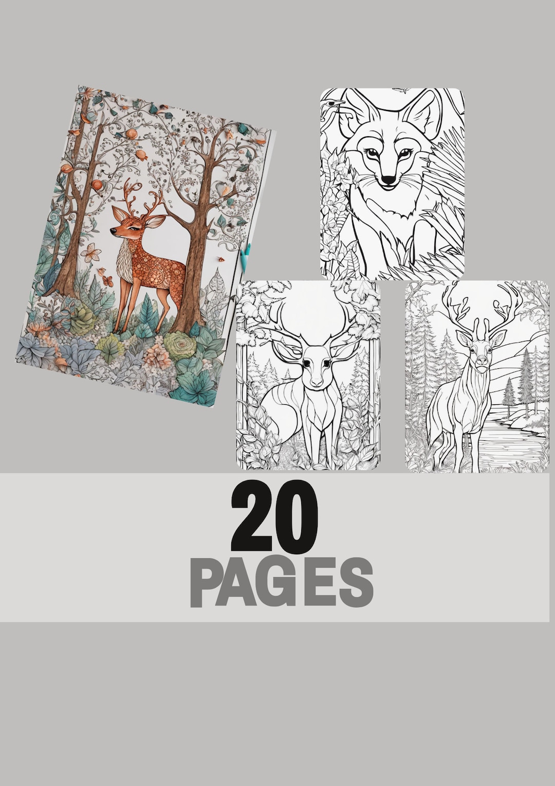 Nature Coloring Book, Wildlife Coloring Book, Digital Nature Art ...
