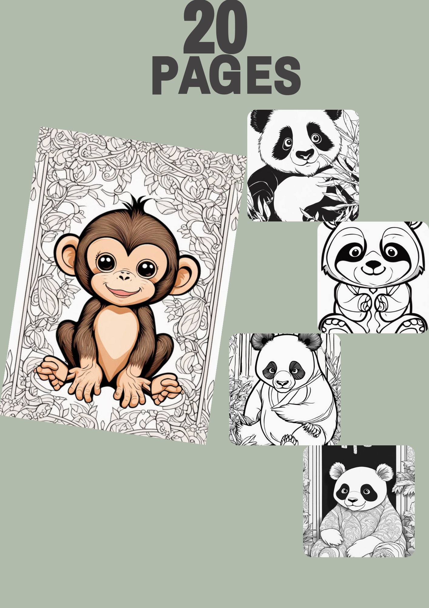 20 Cute Panda Coloring Book Deisgn, Coloring Pages for Adults, Toddler ...