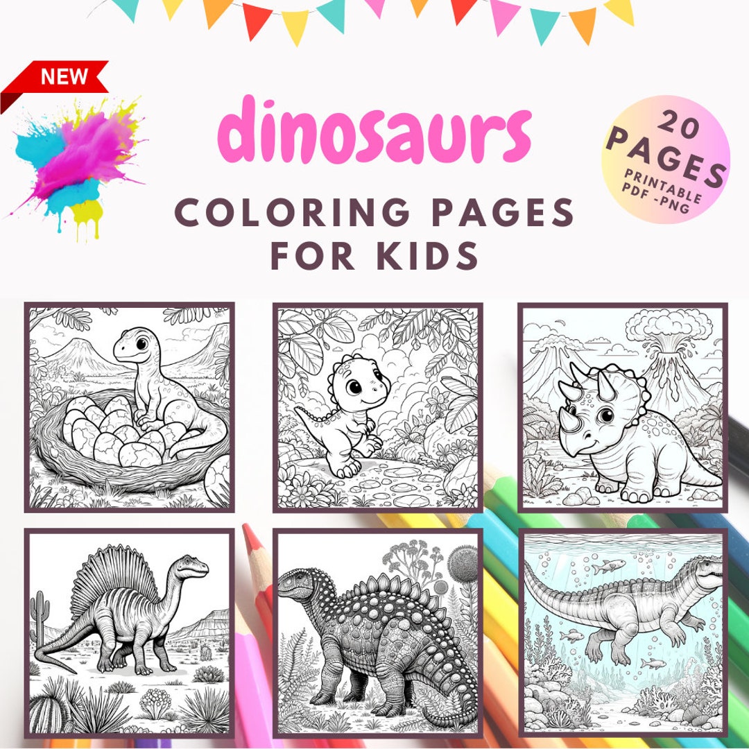 Dinosaur Coloring Pages 20 Printable PDF & PNG for Kids - Etsy