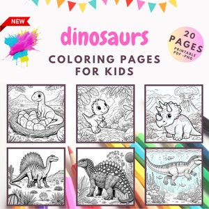 Dinosaur Coloring Pages 20 Printable PDF & PNG for Kids - Etsy