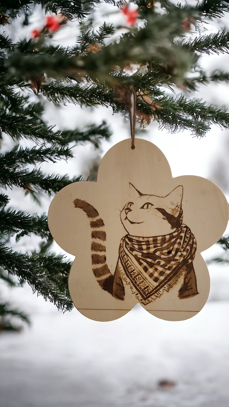 A Custom Ornament Cat Wearing Palestinian Keffiyeh Wood Engraved - Etsy