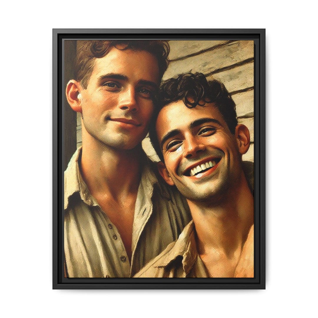 Vintage Gay Couple Embracing on Rustic Porch 1930s Americana Art, Grant ...