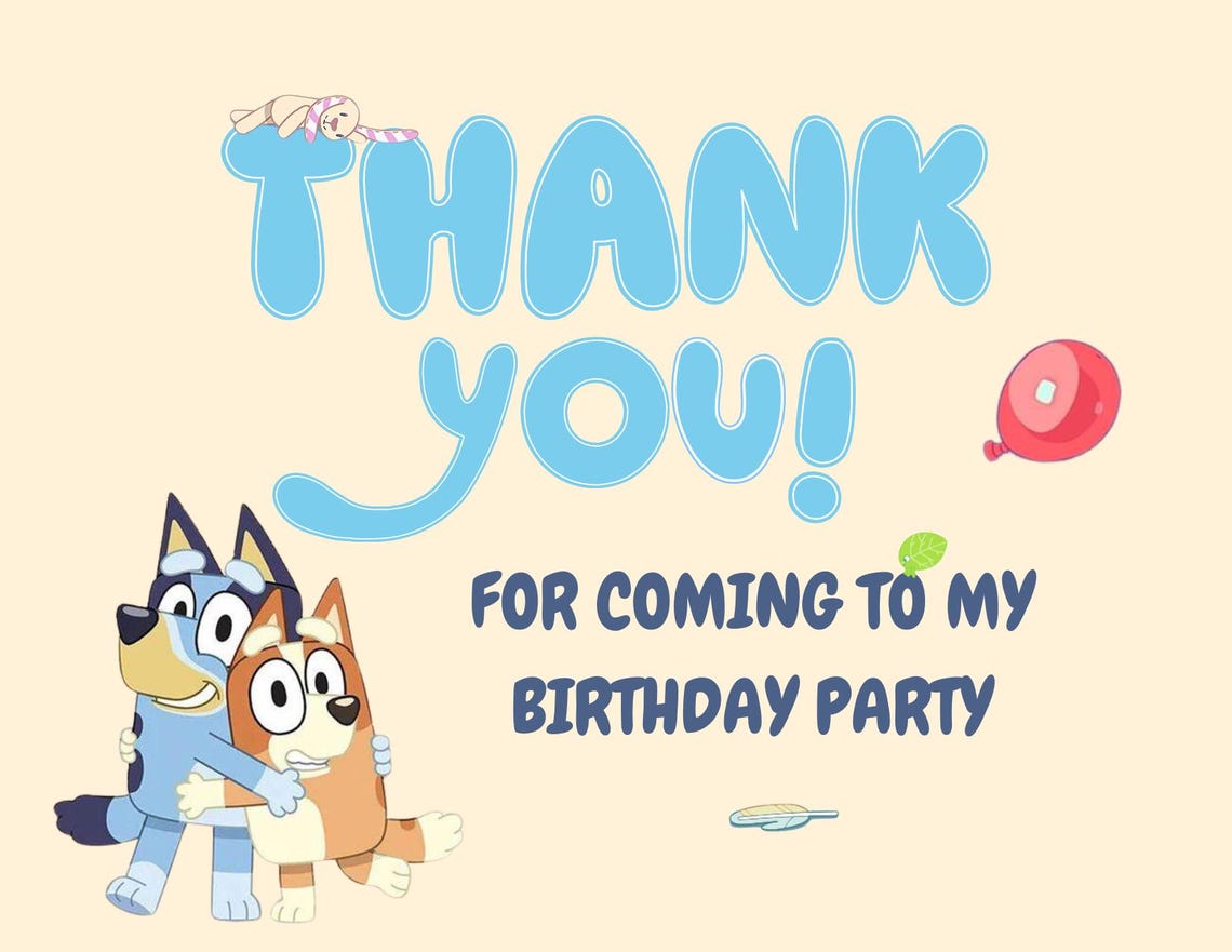 Thank You Cards Personalised Designs Kids Party Bluey Theme Safari ...