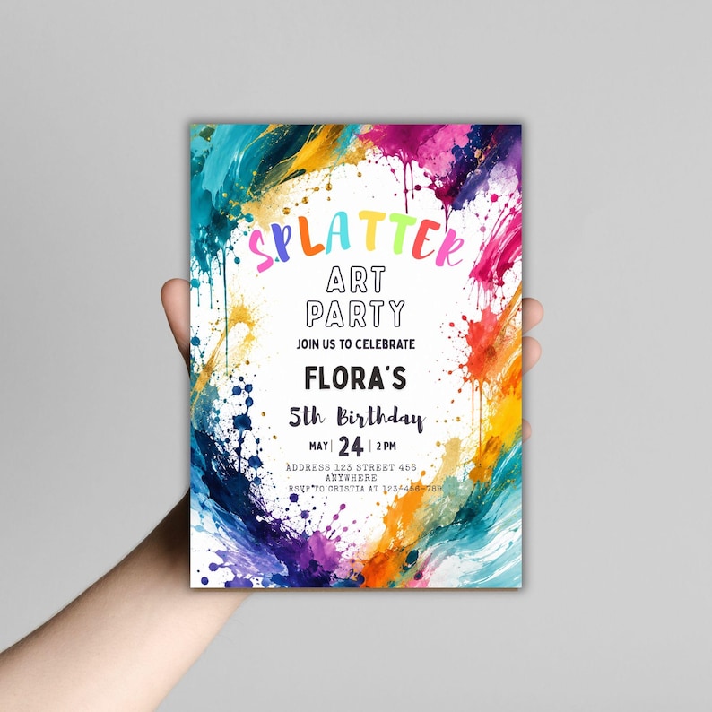 Splatter Art Party Printed Invitation | Paint Party Birthday Invite ...