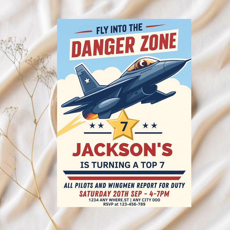 Editable Pilot Birthday Invitation: Fighter Jet Party Theme - Etsy ...