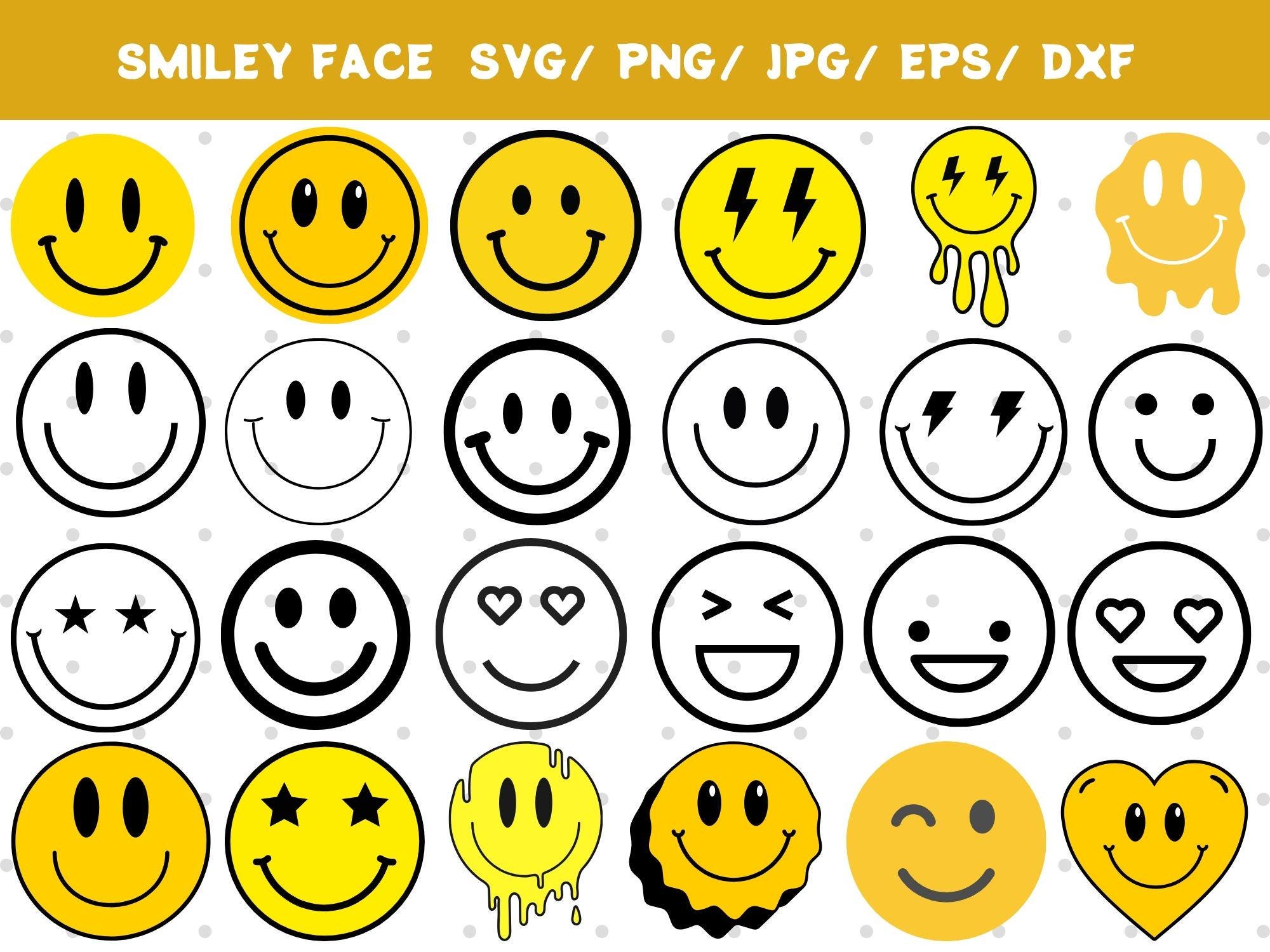 Smiley Face Svg Bundle, Groovy Smiley Face Svg, Drippy Smiley Face Svg ...