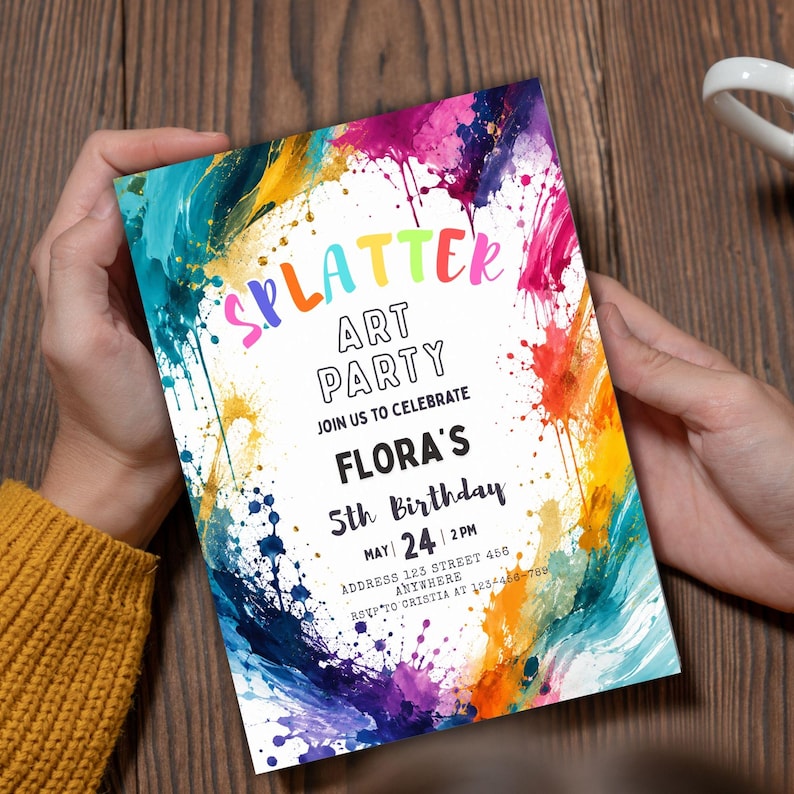 Splatter Art Party Printed Invitation | Paint Party Birthday Invite ...