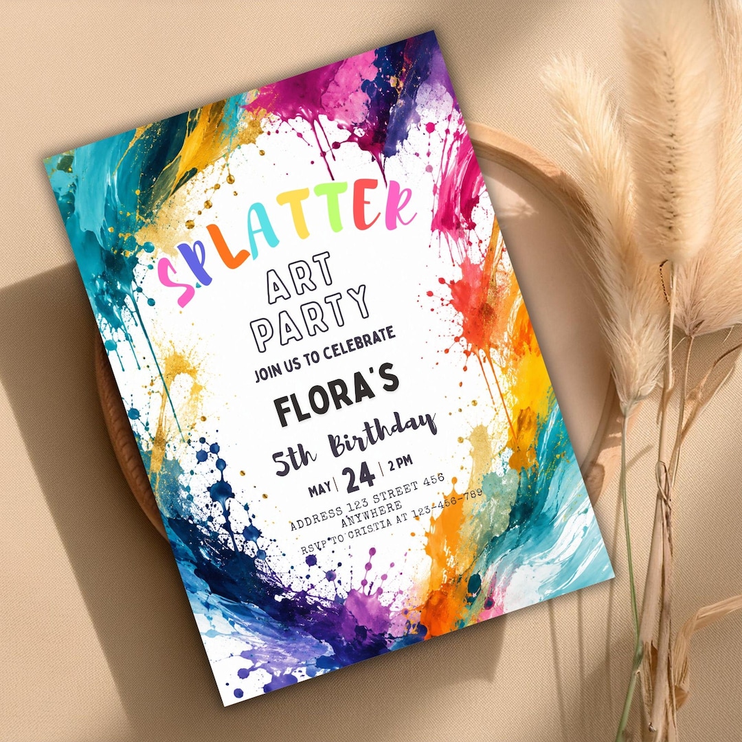 Splatter Art Party Printed Invitation | Paint Party Birthday Invite ...