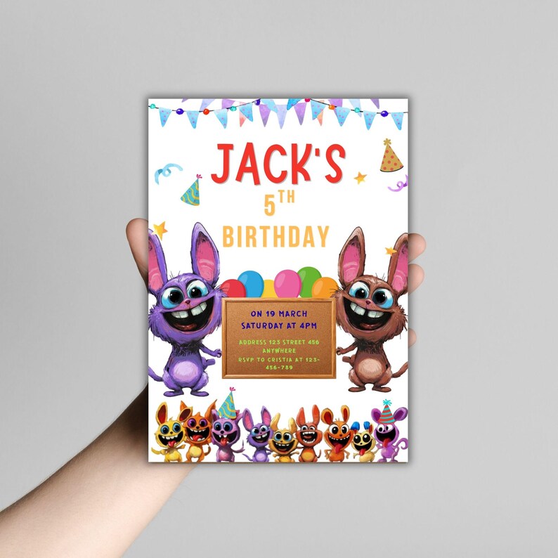 Smiling Critters Party Invitation Template | Creepy Cute Monster ...