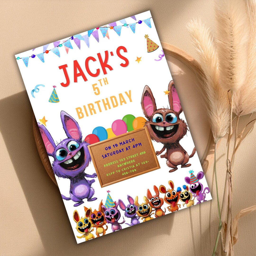 Smiling Critters Party Invitation Template | Creepy Cute Monster ...