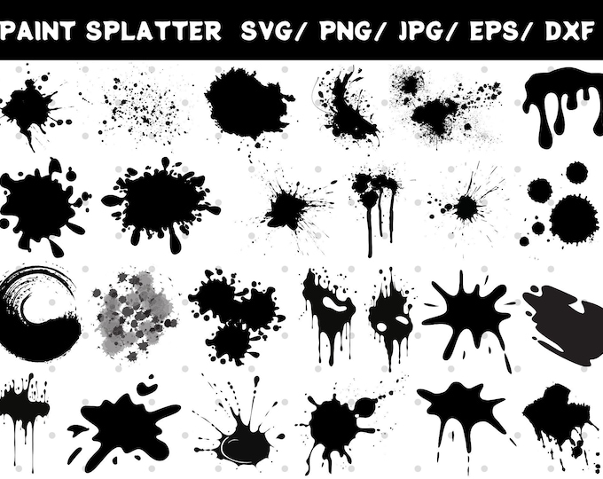 Ink Splatter Vector Clipart Set 2/ Outline & Stamp Graphic / Paint Drop ...