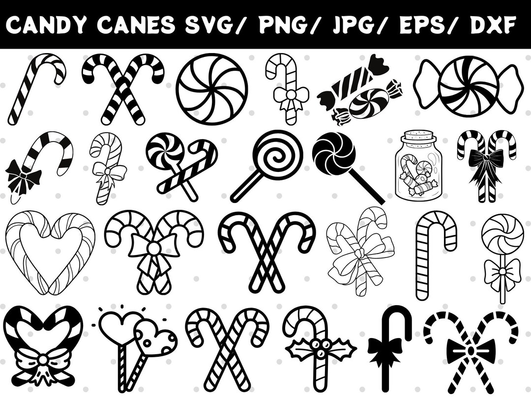 Candy Cane SVG, Candy Canes Clipart, Candy Cane With Bow, Christmas ...